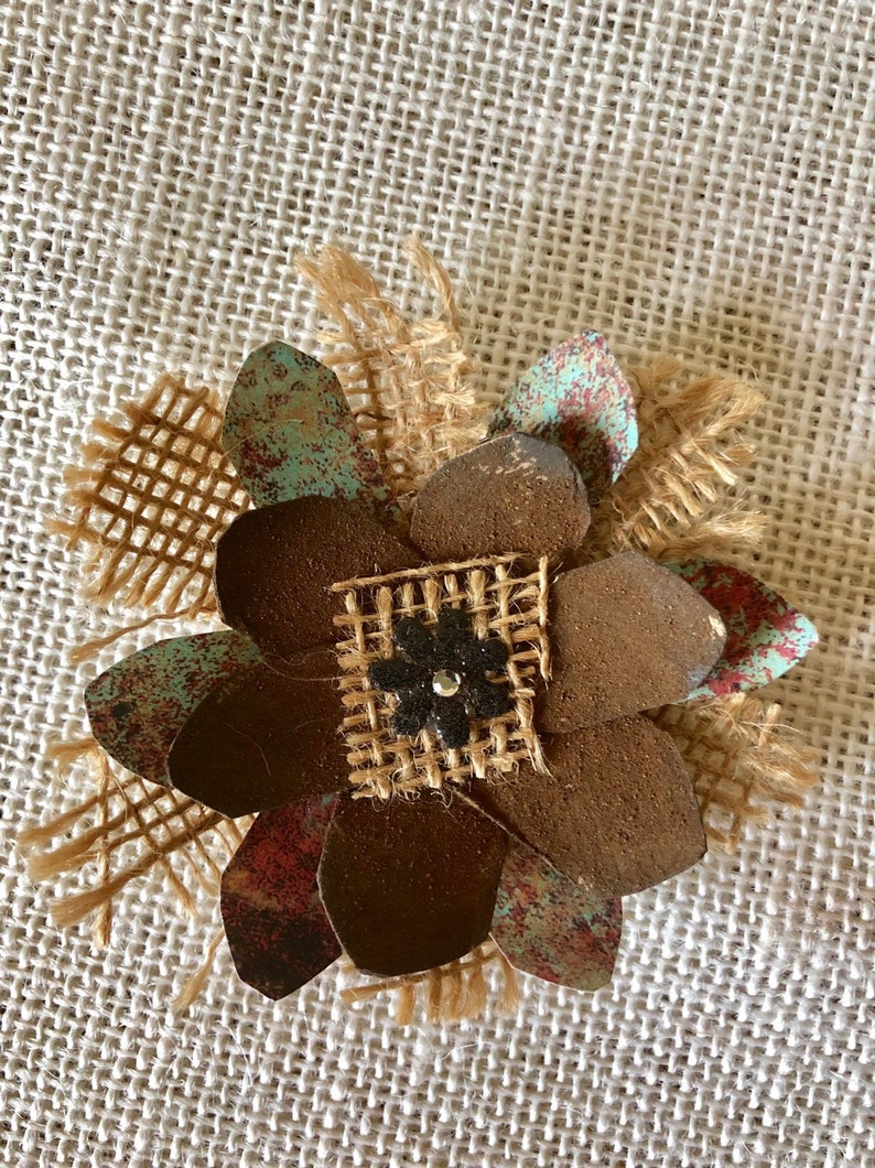 Rustic Refrigerator Magnets With Paper Flowers, Country Style Burlap ...