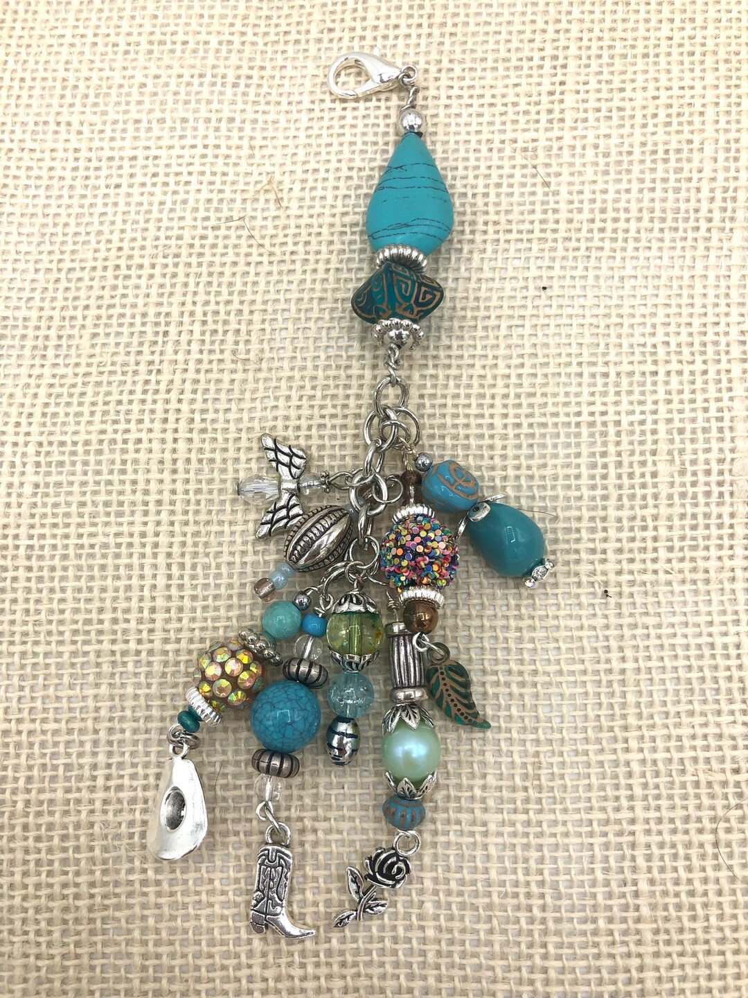 Beaded Charm Zipper Pull, Dangle Purse Jewelry, Rearview Mirror Beaded ...