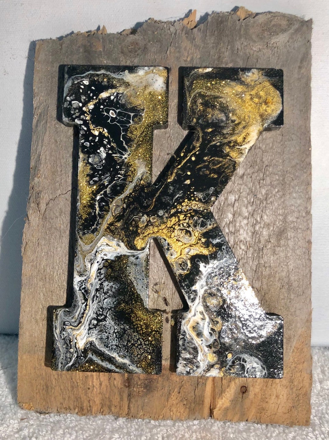 Alphabet or Initial Letter K, Rustic Acrylic Pour Art Wall Upcycled ...