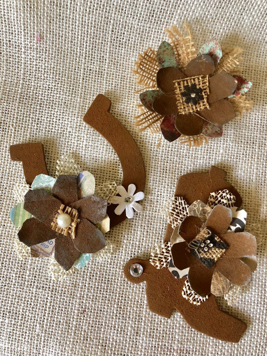 Rustic Refrigerator Magnets With Paper Flowers, Country Style Burlap ...