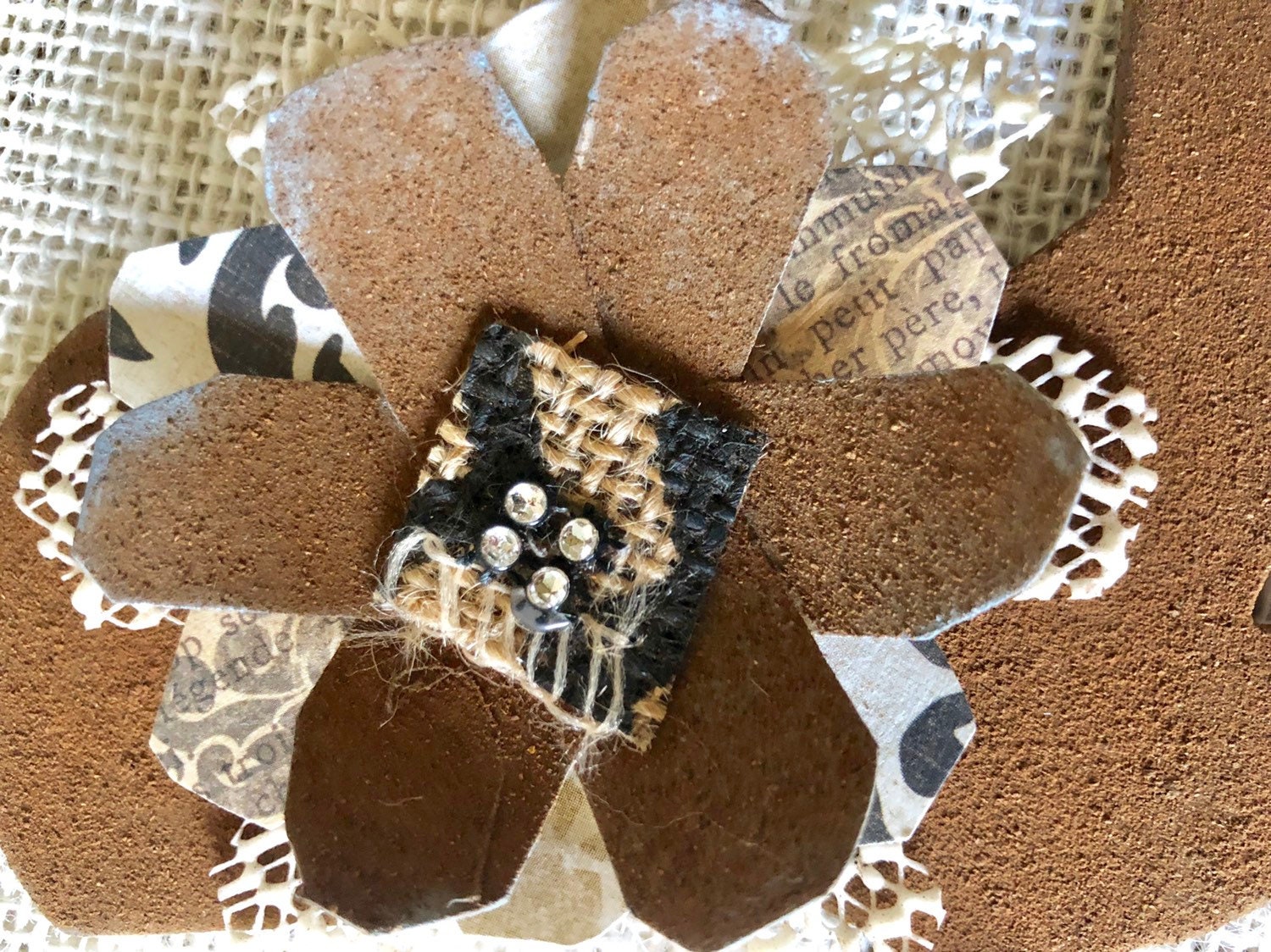 Rustic Refrigerator Magnets With Paper Flowers, Country Style Burlap ...