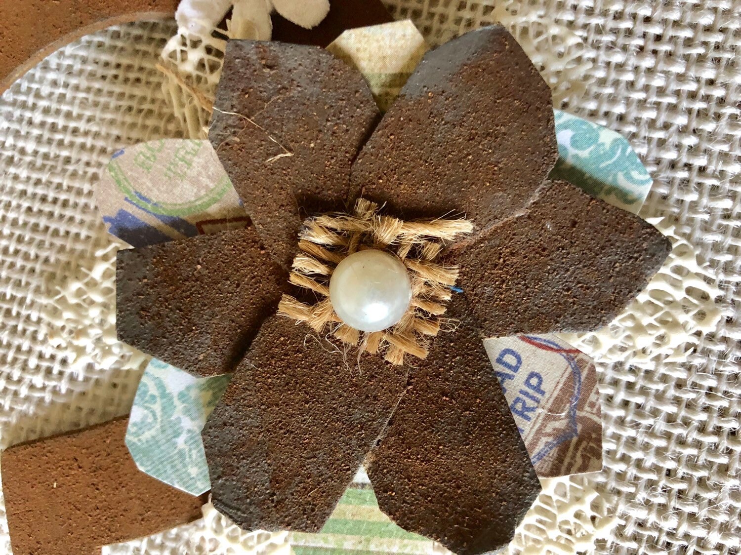 Rustic Refrigerator Magnets With Paper Flowers, Country Style Burlap ...