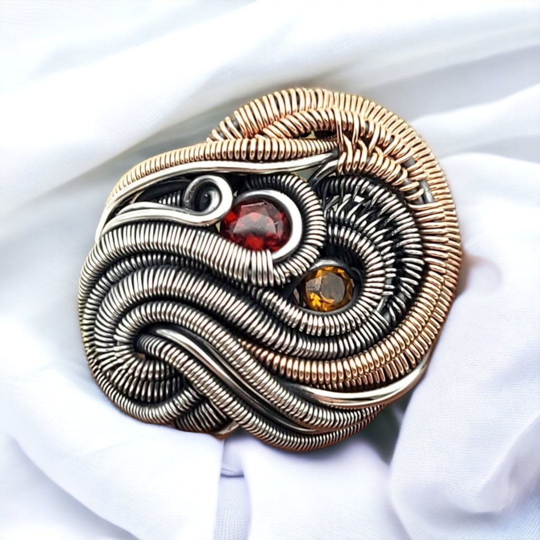 Wire Wrapped Garnet and Citrine Sterling Silver and 14k Rose Goldfill ...