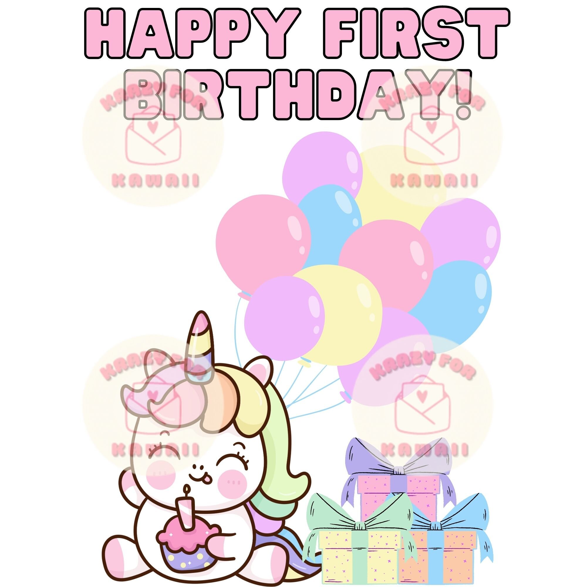 Printable Birthday Card, Printable Kawaii Card, Printable First ...