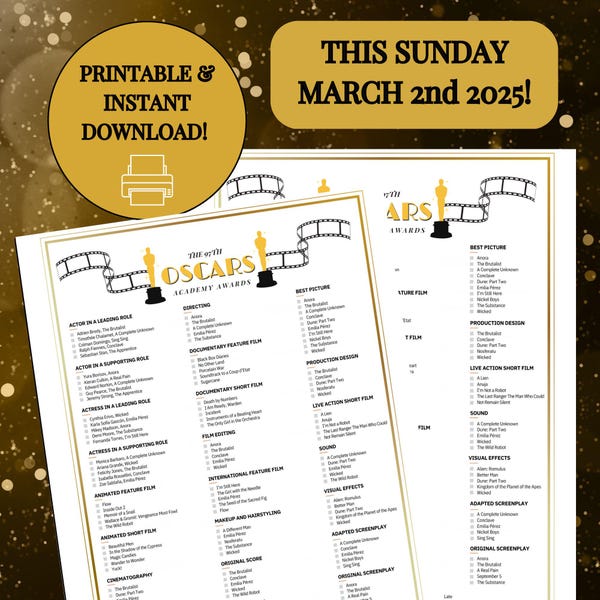 Oscars 2025 Sheet - Etsy New Zealand