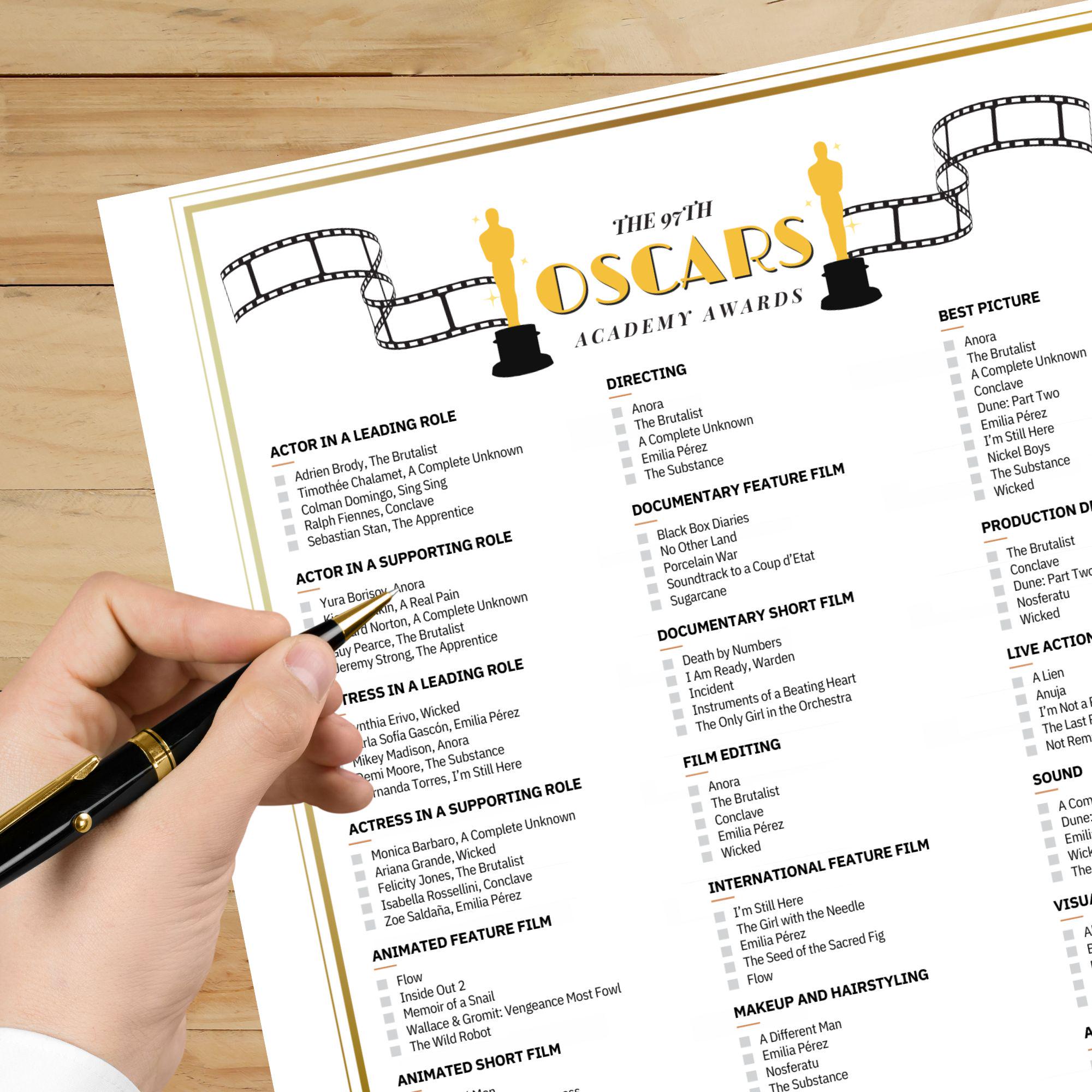 PRINTABLE 2025 Oscars Ballot, Oscars Party Game, Oscar Nominees Ballot ...