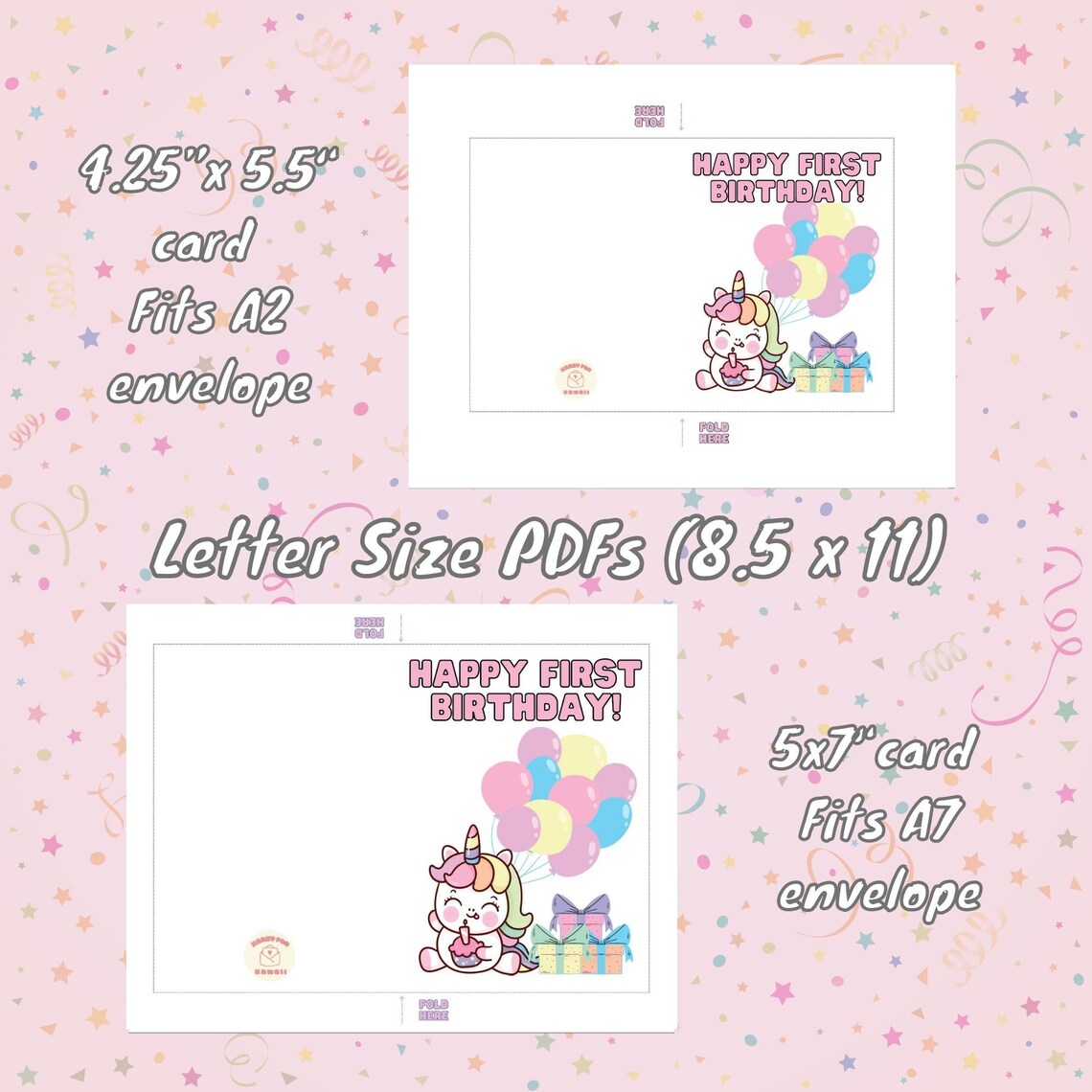 Printable Birthday Card, Printable Kawaii Card, Printable First ...