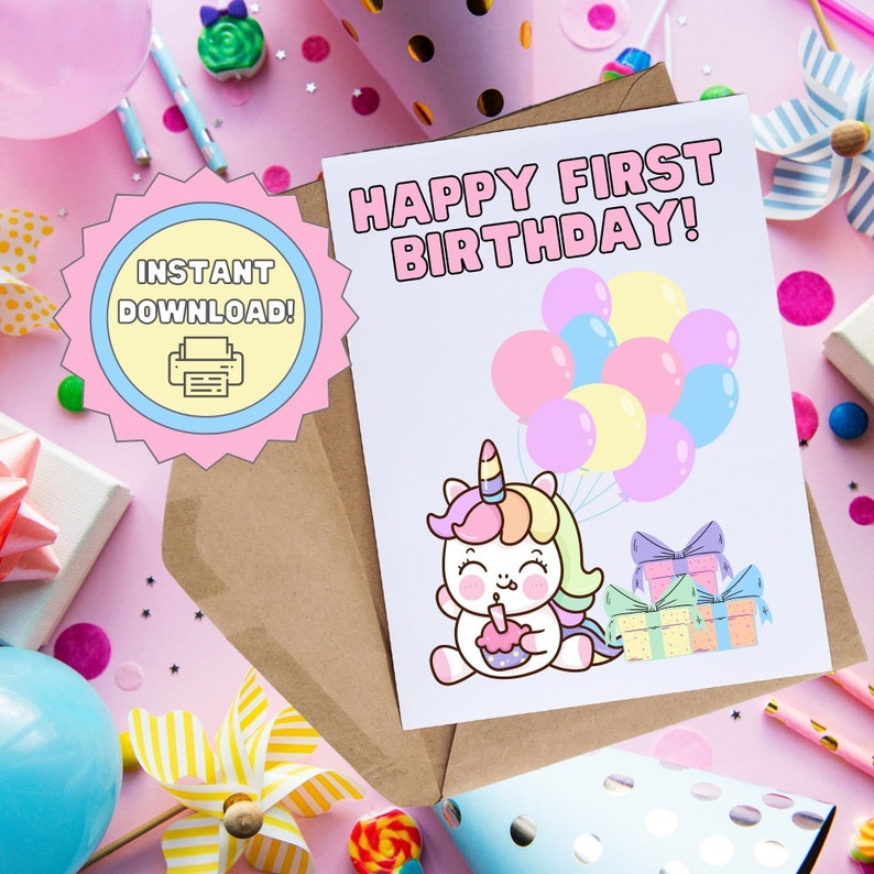 Printable Birthday Card, Printable Kawaii Card, Printable First ...