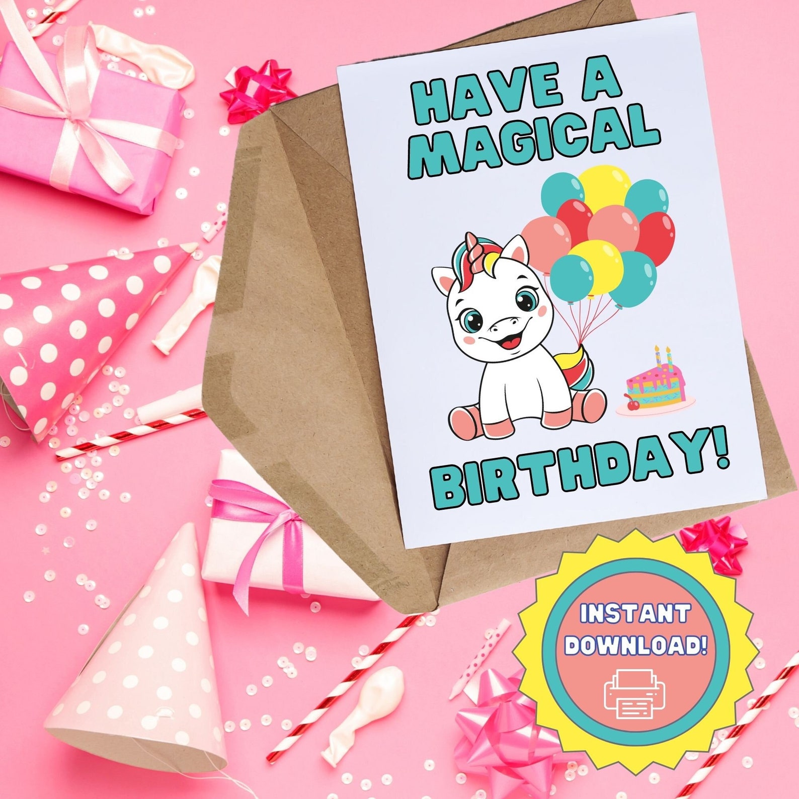 Printable Birthday Card, Printable Kawaii Card, Printable Magical Card ...