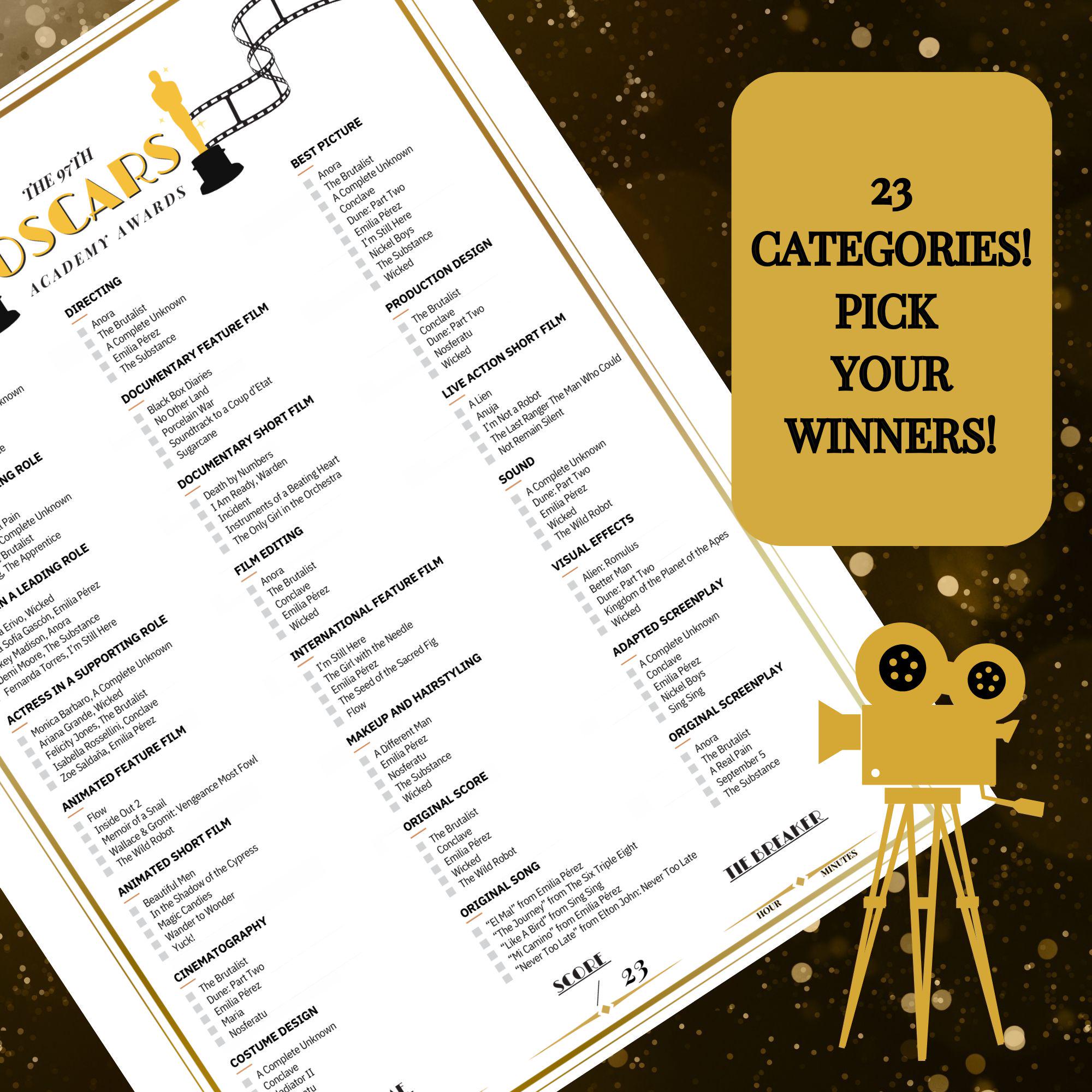 PRINTABLE 2025 Oscars Ballot, Oscars Party Game, Oscar Nominees Ballot ...