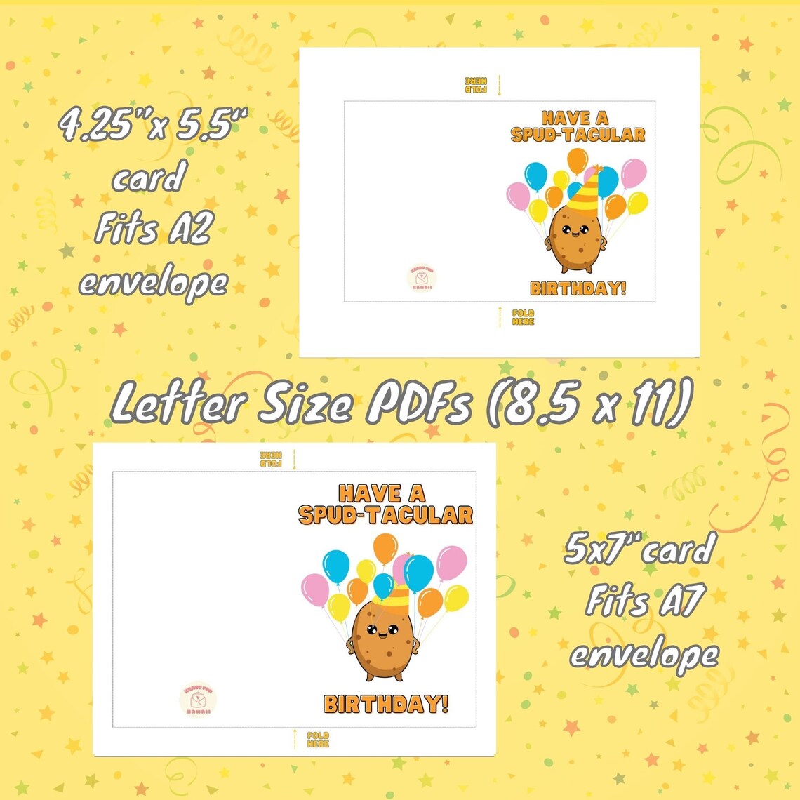 Printable Birthday Card, Printable Kawaii Card, Printable Spud-tacular ...