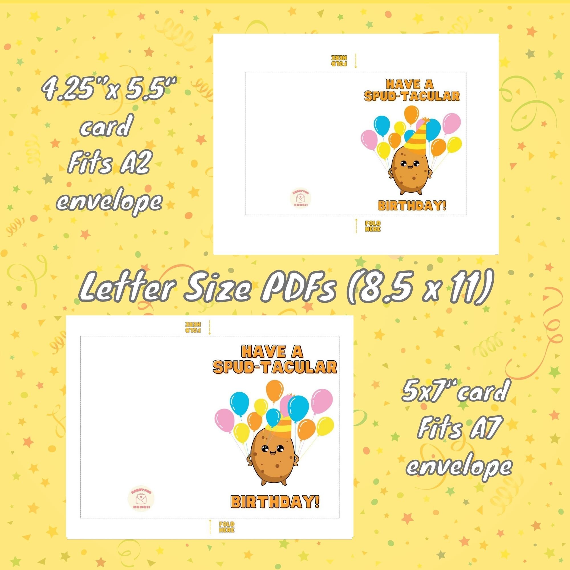 Printable Birthday Card, Printable Kawaii Card, Printable Spud-tacular ...