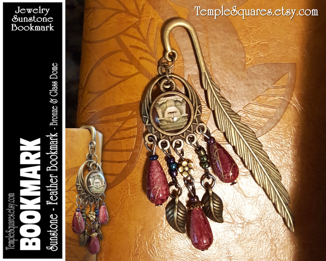 Bronze Bookmark LDS Temple Sunstone Feather and Beads. Birthday ...