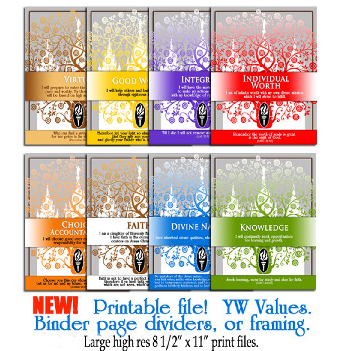 Printable LDS YW Young Women Values Art Binder Page Dividers. Print 8 1 ...