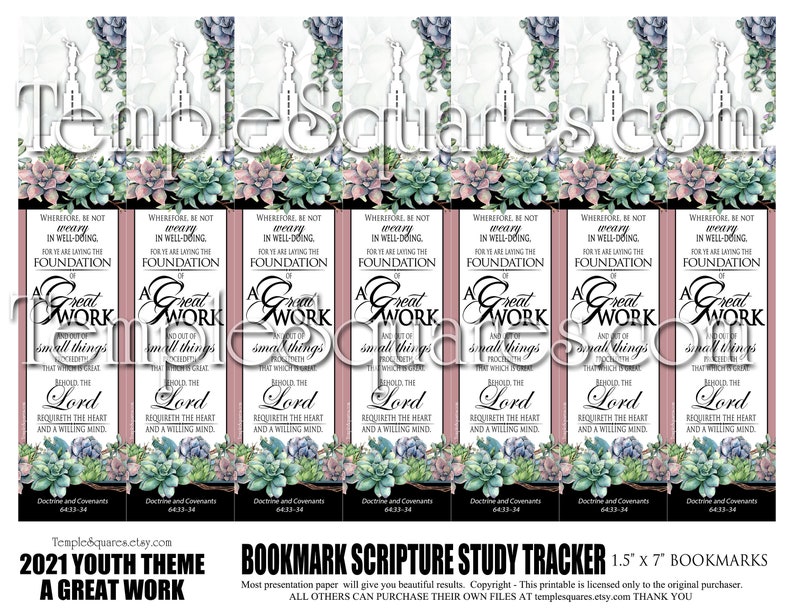 Printable Bookmarks 2021 Youth Theme A Great Work Scripture - Etsy