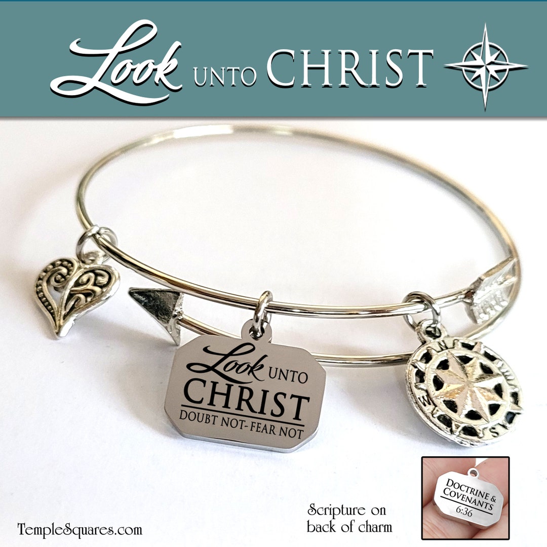 Bangle Arrow Charm Bracelet With "look Unto Christ" Engraved Stainless ...