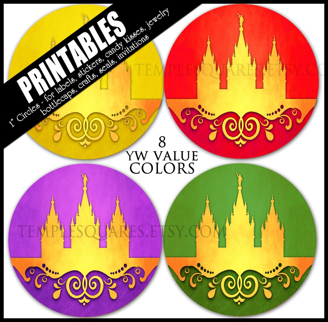 YW Young Women Values Colors Printable 1" Inch Circles. Matches "press ...