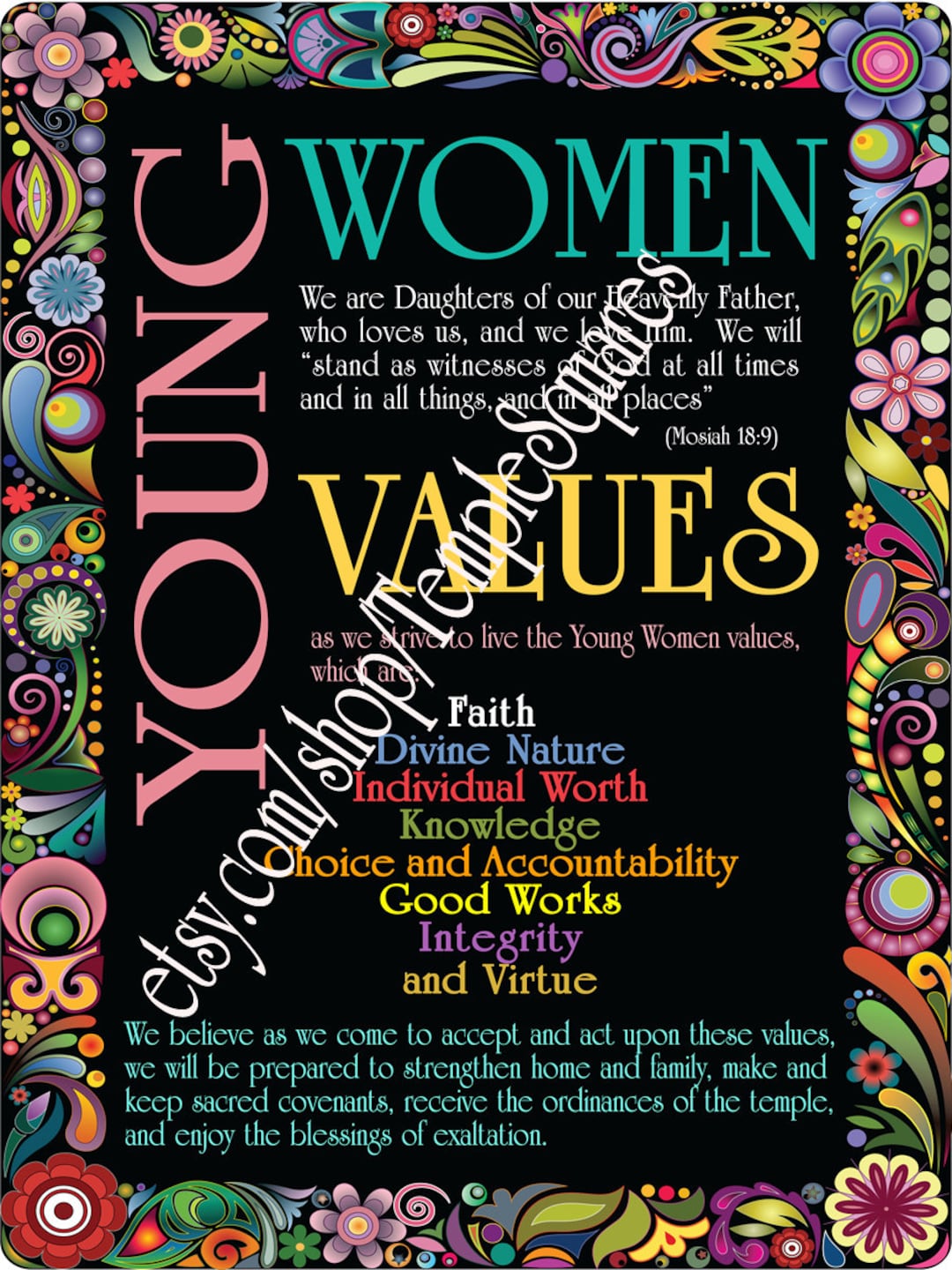 Printable Young Women Values POSTER Files YW Personal Progress Poster ...