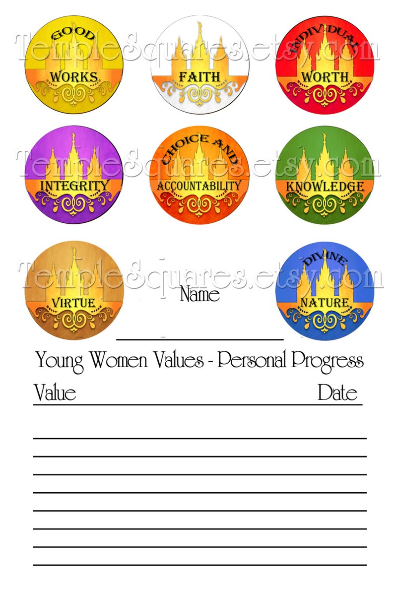 YW Young Women Values Printable 1" Inch Circles. Matches "press Forward ...