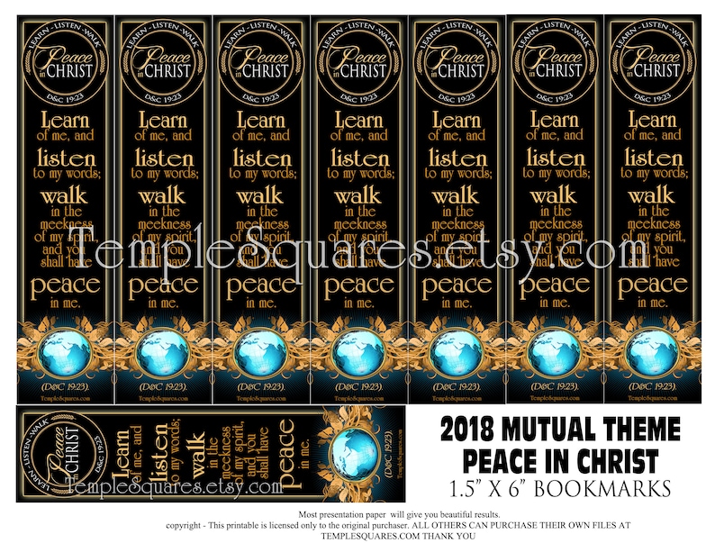 Printable Peace in Christ Bookmarks YM YW 2018 Mutual Theme | Etsy