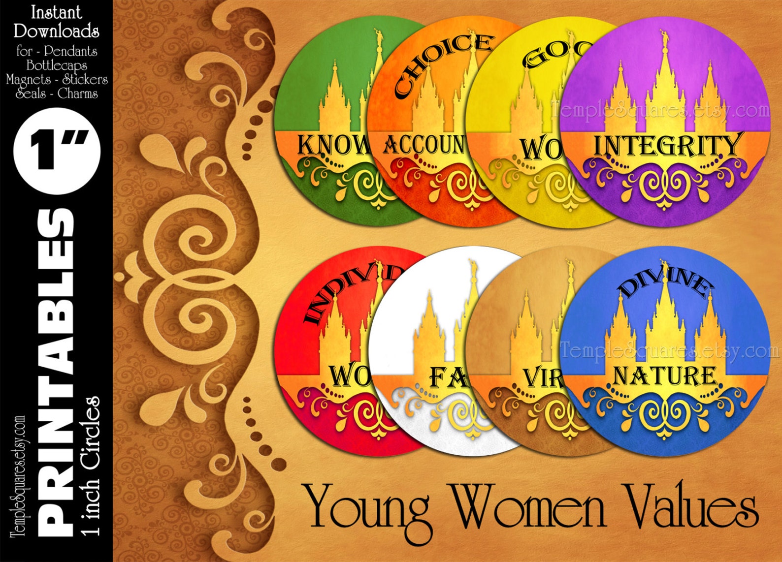 YW Young Women Values Printable 1" Inch Circles. Matches "press Forward ...
