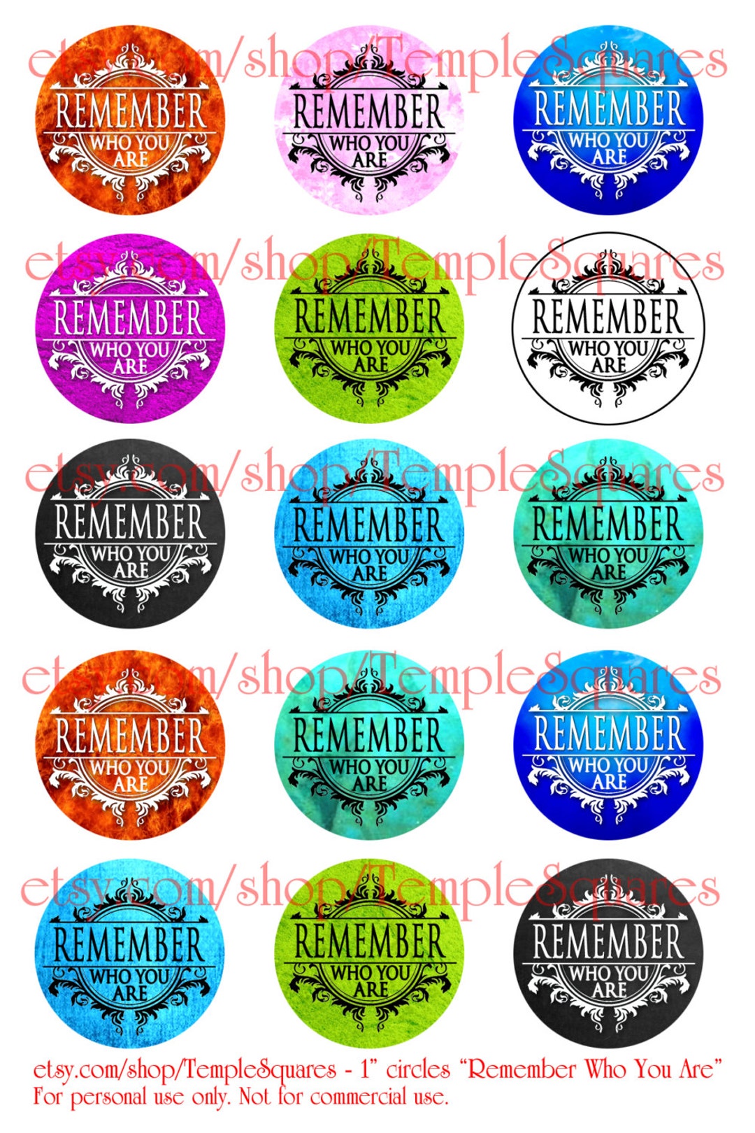 Printable Digital File. Variety of Designs on 1" Circles "remember Who ...