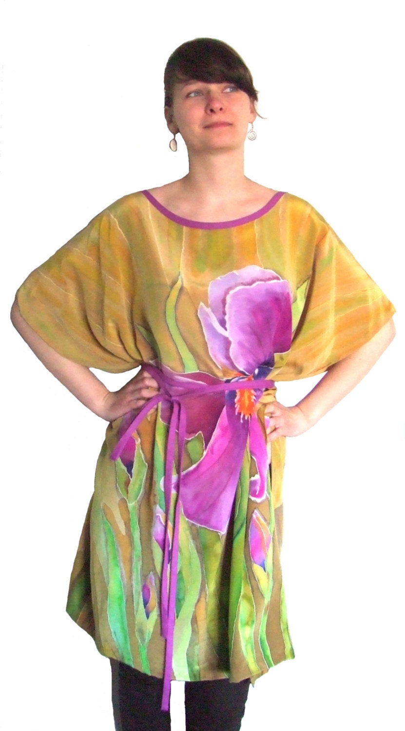 Silk Cover up Tunic Chiton Iris Hand Painted Onesizes Beach Dress ...