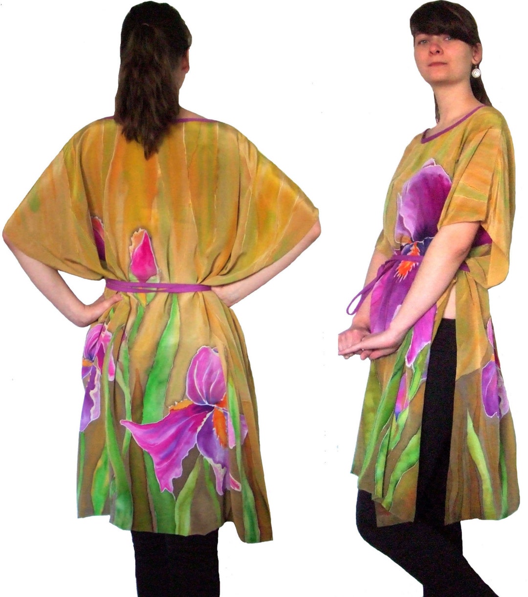 Silk Cover up Tunic Chiton Iris Hand Painted Onesizes Beach Dress ...