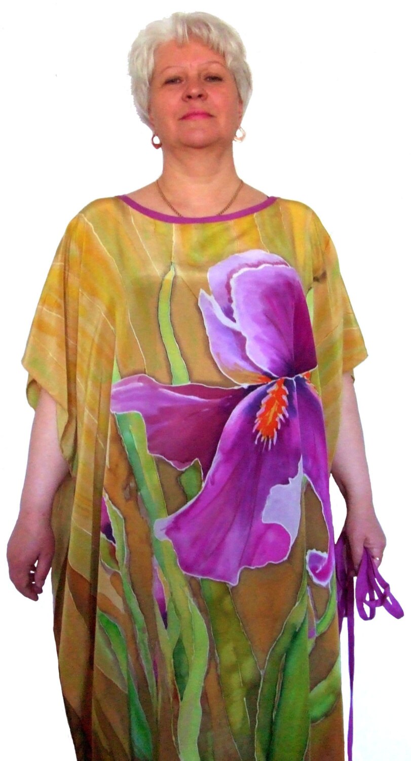 Silk Cover up Tunic Chiton Iris Hand Painted Onesizes Beach Dress ...