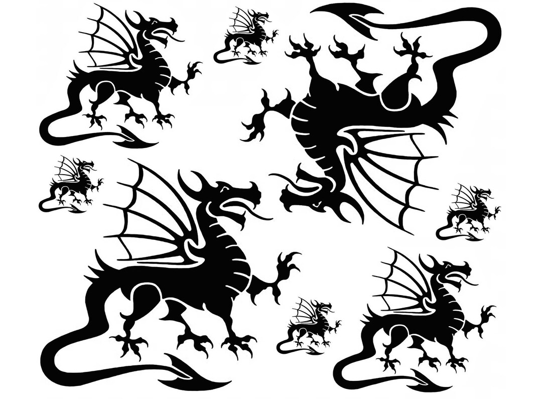 Welsh Dragons 8 Pcs 1 to 4 Inch Black Fused Glass Decals - Etsy