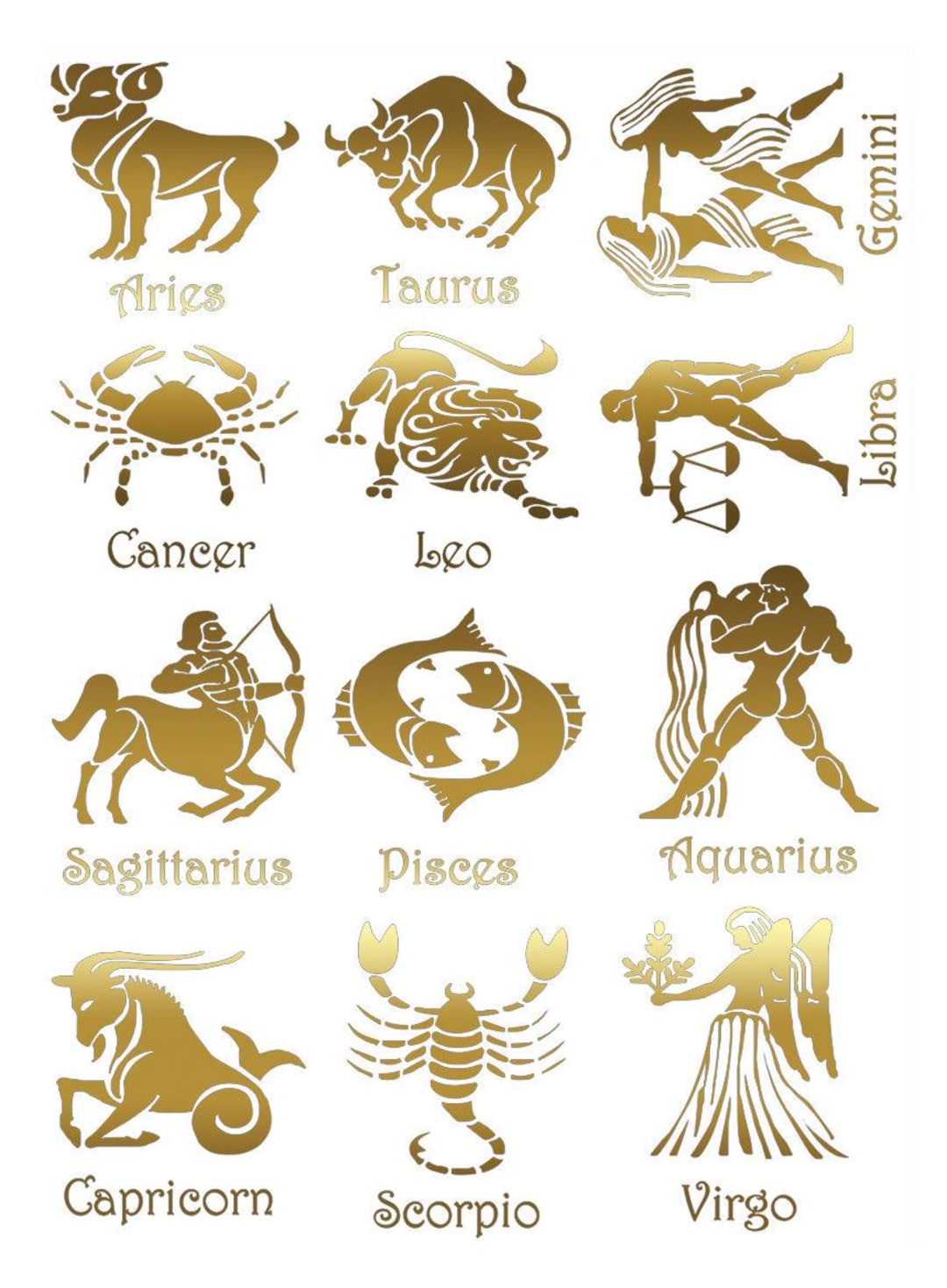Astrology Zodiac Signs 12 Pcs 22k Gold Fused Glass Decals - Etsy