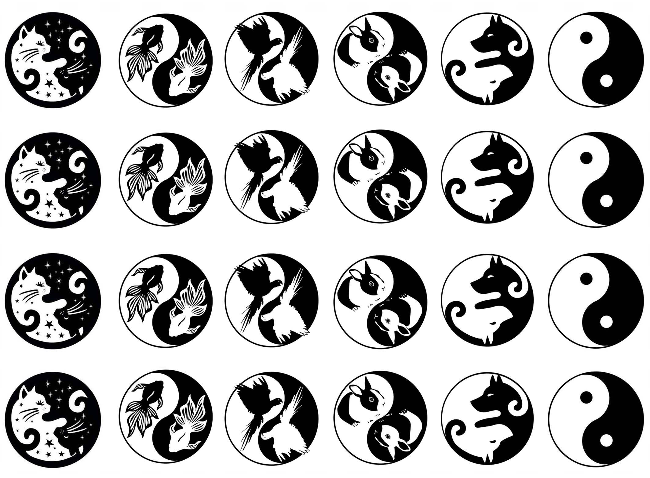 Yin Yang Pet Animals 24 Pcs 1 Black Fused Glass Decals - Etsy