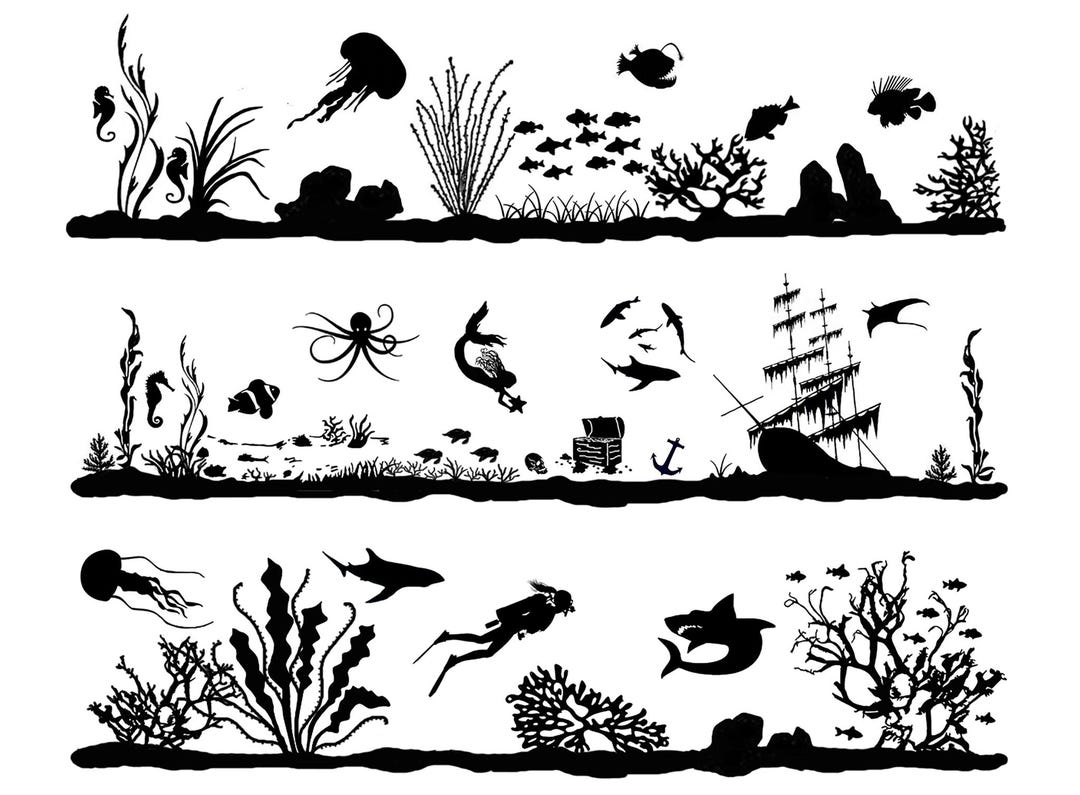 Barrette Ocean Scenes 6 Pcs 4 Inch Black Fused Glass Decals - Etsy