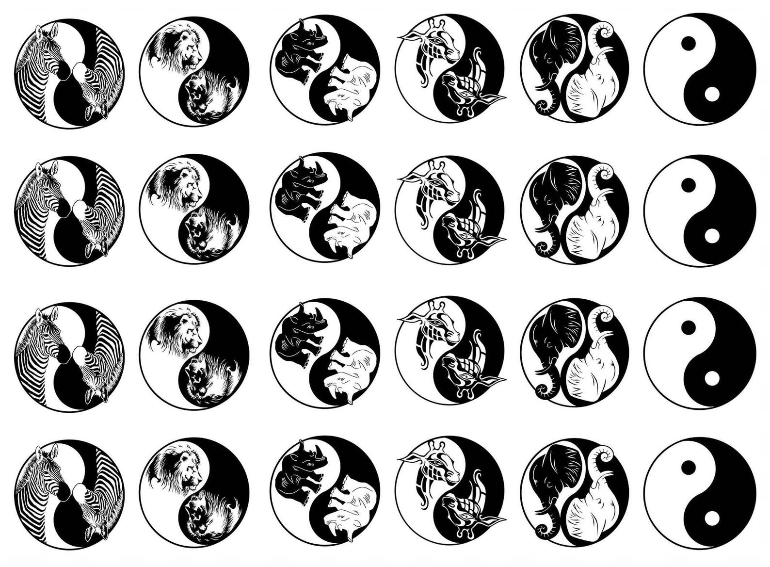 Yin Yang African Animals 24 Pcs 1 Black Fused Glass - Etsy