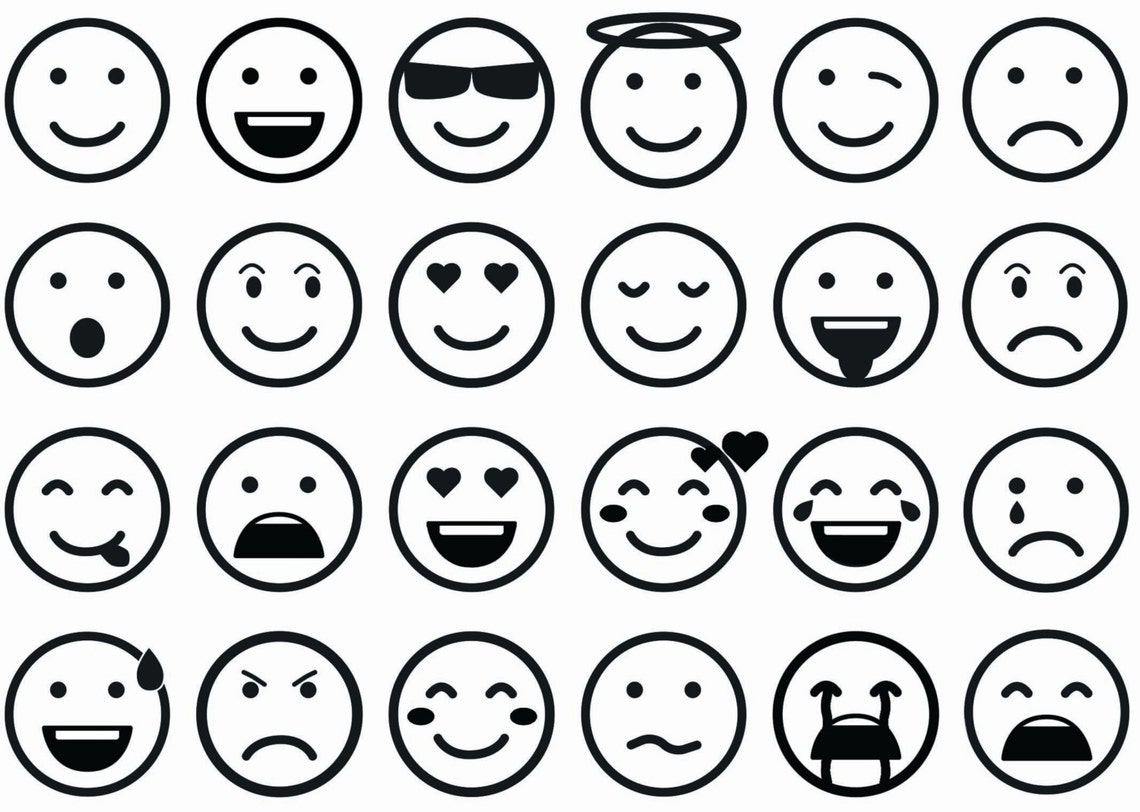 Emoticons Smiley Face 24 Pcs 1 Black Fused Glass Decals - Etsy