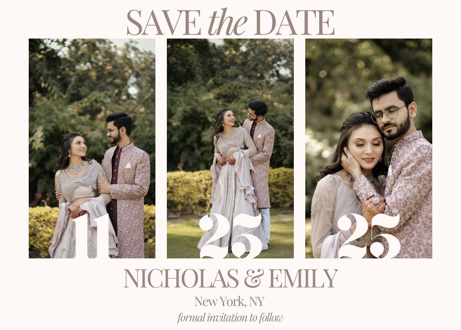 Save the Date With Photos, Triptych Photos, Wedding Stationery With ...