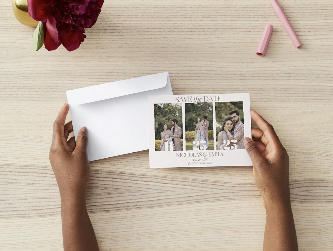 Triptych Photo Save the Date Template: Minimalist Wedding (digital ...