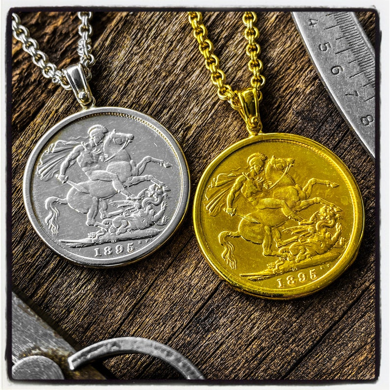 Gold Sovereign Coin Pendant Silver Sovereign Coin Necklace St George ...