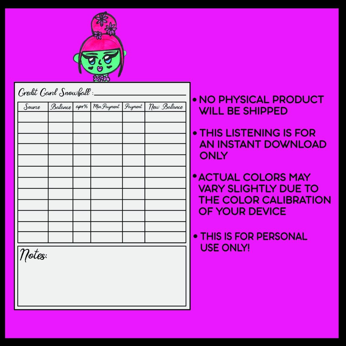 SNOWBALL DEBT METHOD Calculator Chart - Black & White, Simple Snowball ...
