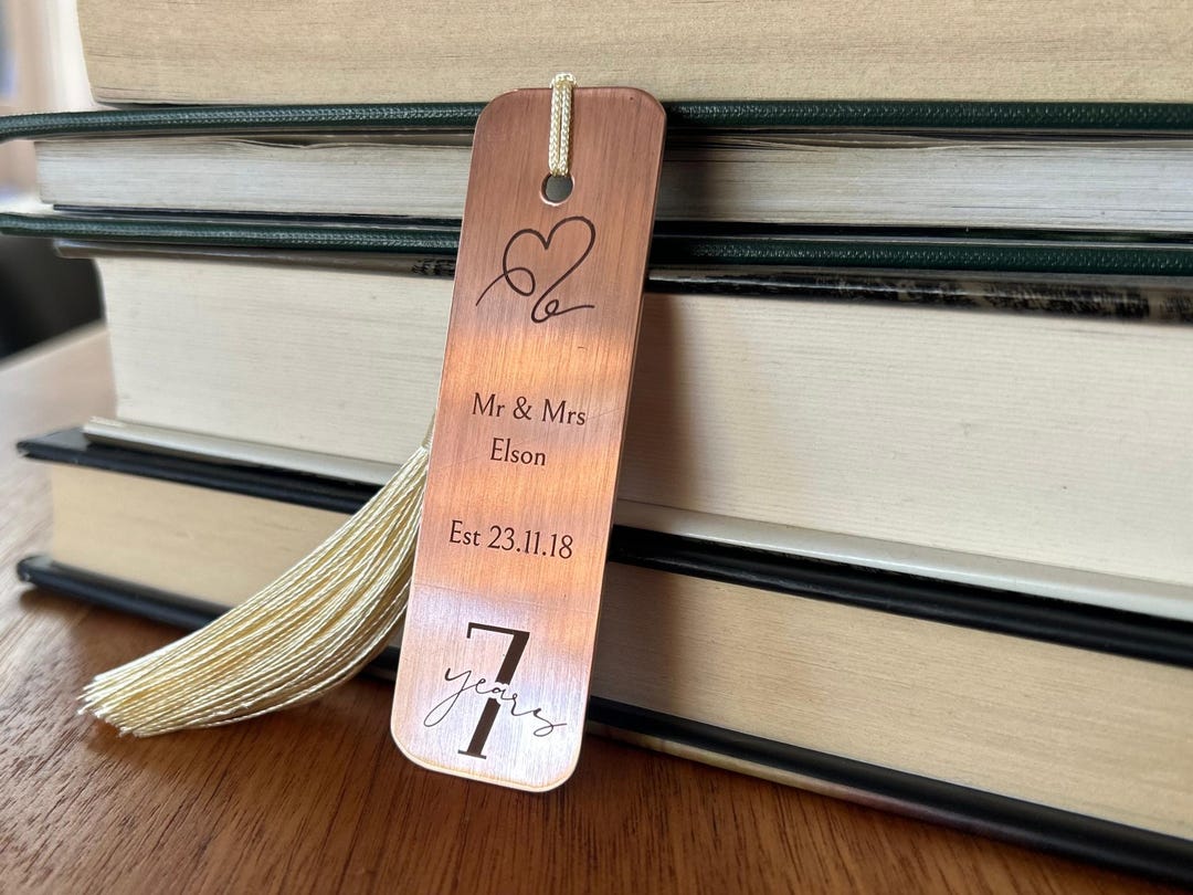 Personalized Copper 7 Year Anniversary Bookmark: Engraved Reader Gift ...