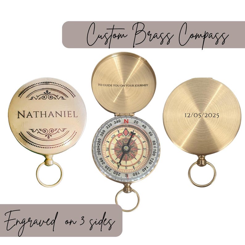 Brass Compass Custom Engraving Graduation Birthday Confirmation ...
