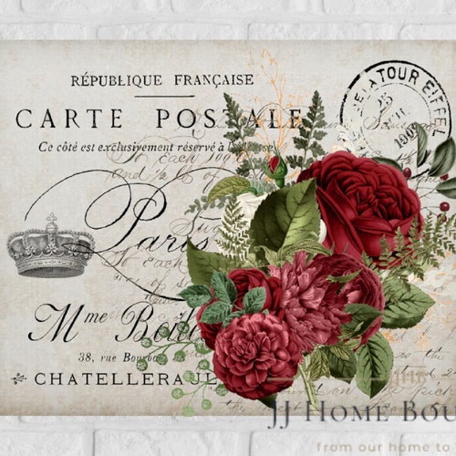 Vintage Shabby Chic Red Roses Graphic Instant Digital | Etsy