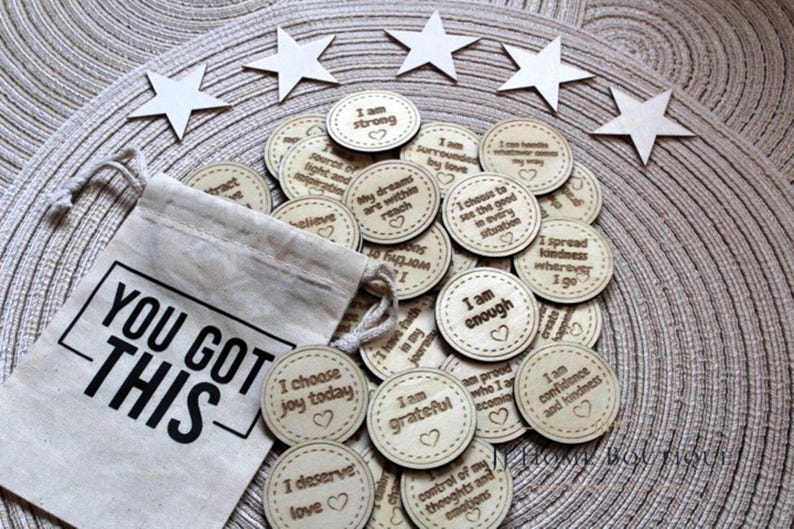 Handmade Wooden Affirmation Coins , Daily Positivity Tokens ...