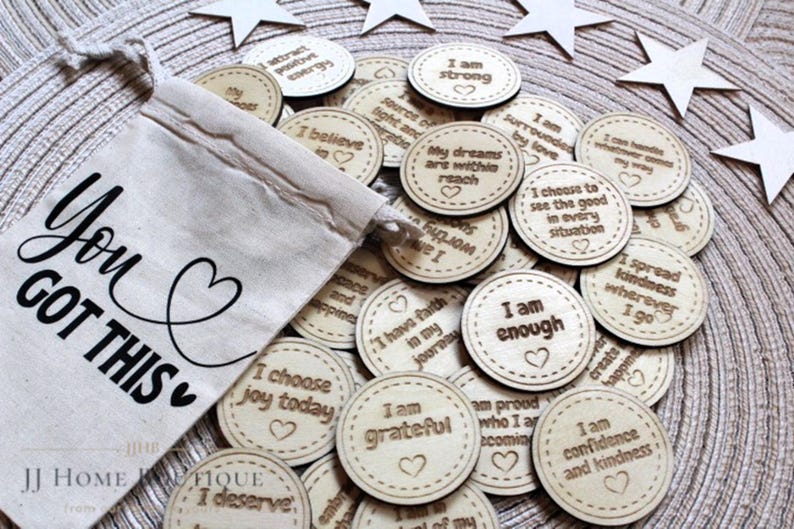 Handmade Wooden Affirmation Coins , Daily Positivity Tokens ...