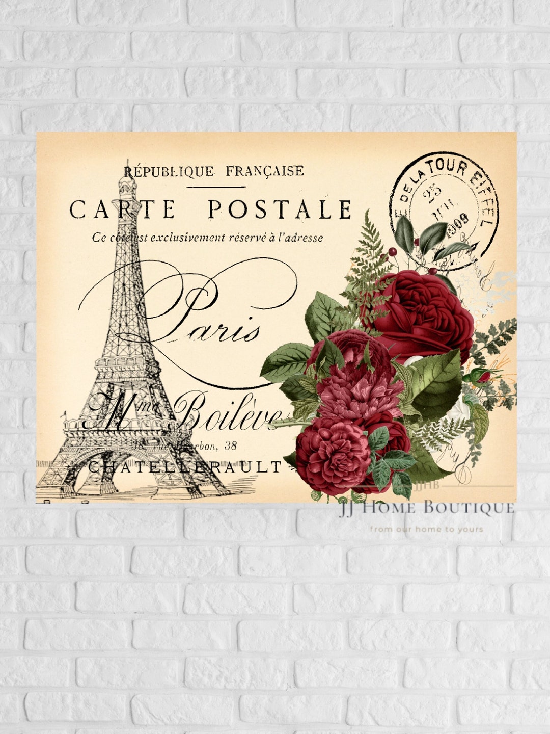 Vintage Shabby Chic Red Roses Graphic, Instant Digital Download ...