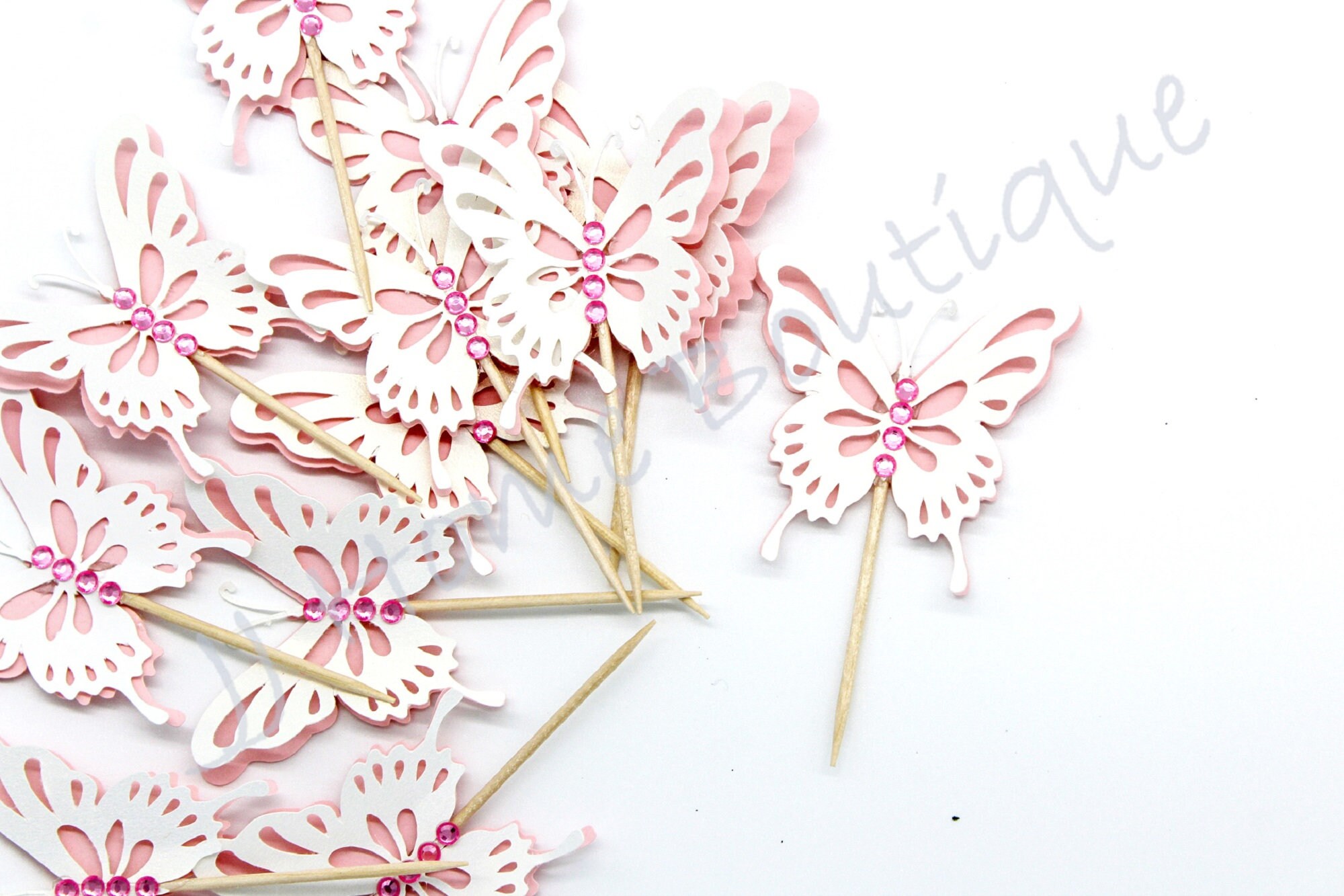 Butterfly Cupcake Topper, Pink and White , Set of 6 - Etsy