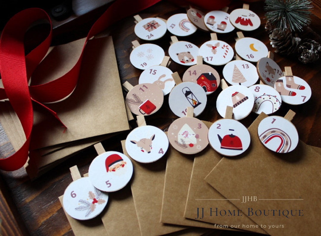 Scandinavian Advent Calendar With 24 Envelopes, Clips, and Ribbon ...