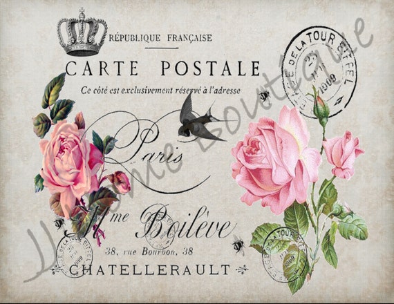 Vintage Shabby Chic Pink Roses Graphic Instant digital | Etsy