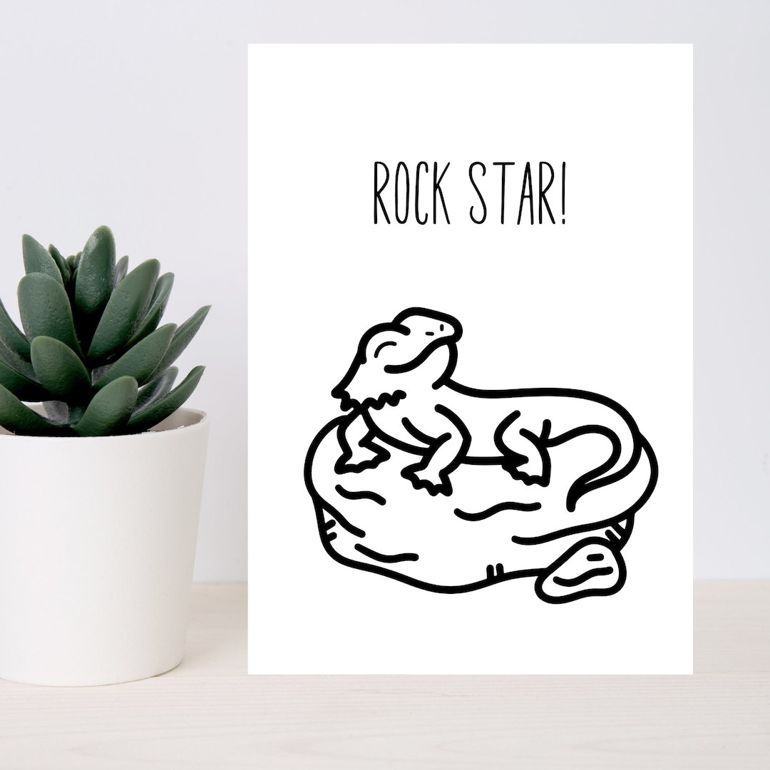 Bearded Dragon Rock Star Printable Coloring Card Download Greeting - Etsy