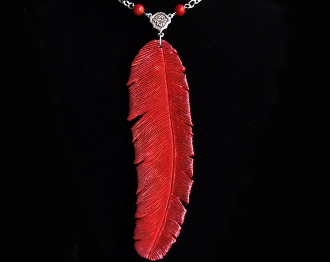 RED FEATHER Pendant Red Feather Necklace Red Cardinal Bird Feather Bird ...